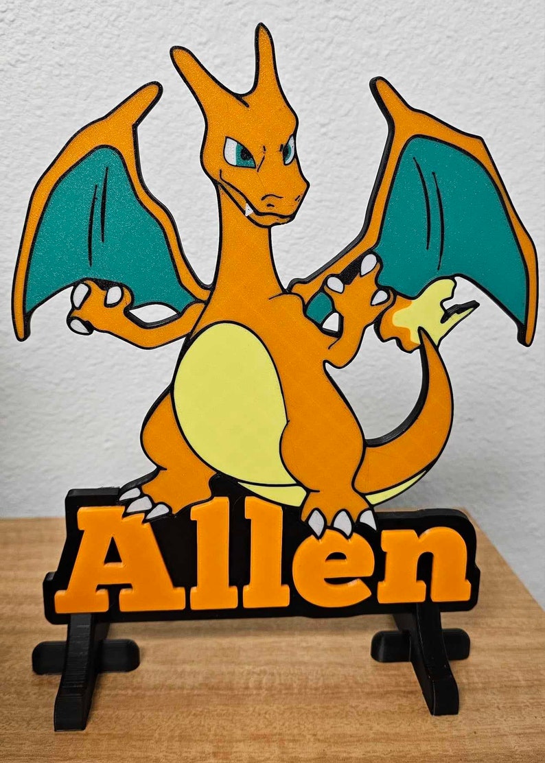 Custom Charizard Name 3d Printed Name Desk Sign Kids Sign Gift Stand ...