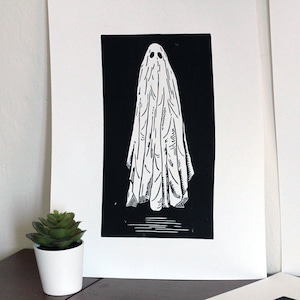Spooky Sheet Ghost - Original, Hand Pressed Linocut Print - Etsy