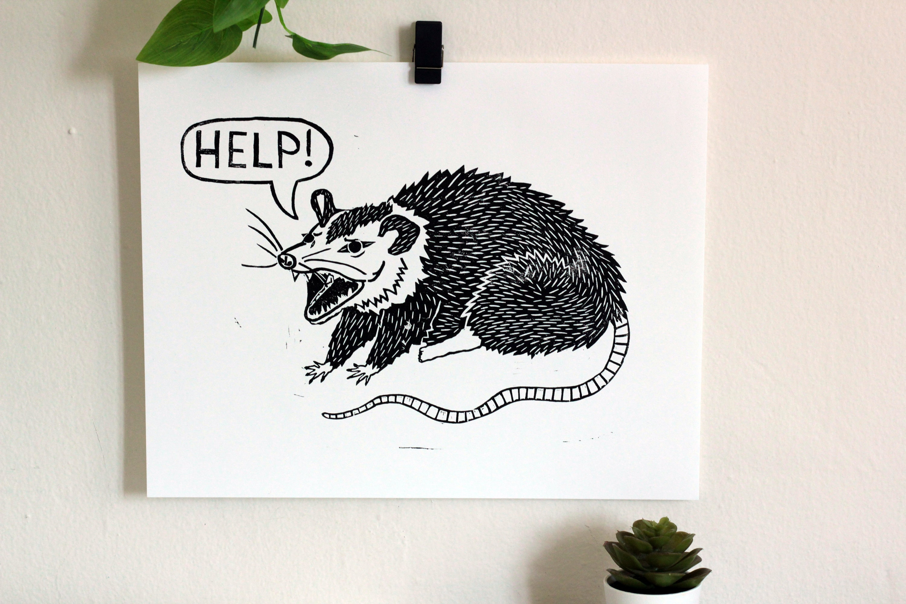 Panic Possum - Original, Hand Pressed Linocut Print - Etsy UK