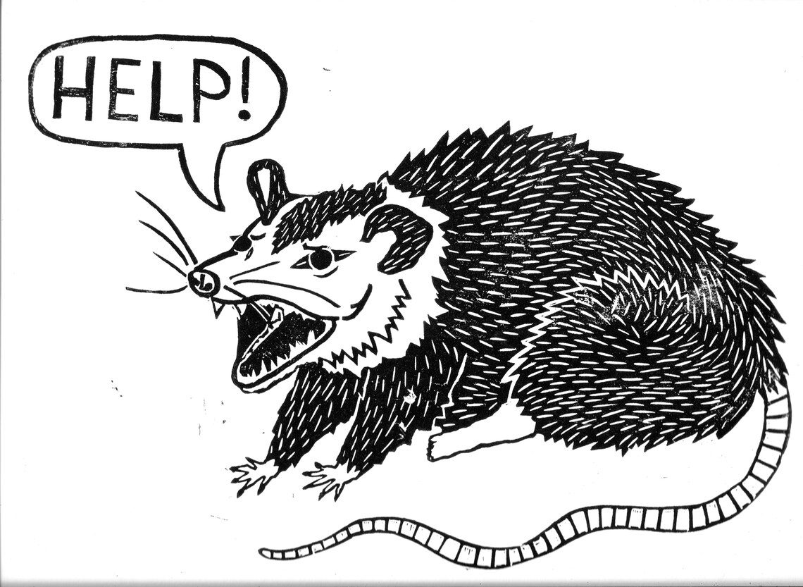 Panic Possum - Original, Hand Pressed Linocut Print - Etsy UK
