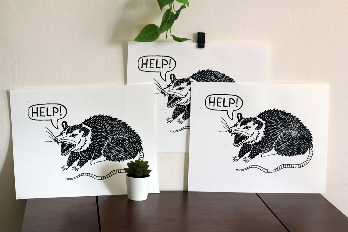 Panic Possum - Original, Hand Pressed Linocut Print - Etsy UK