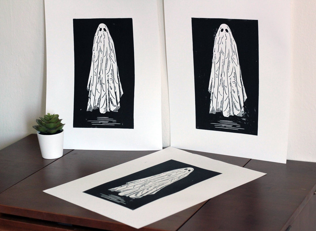 Spooky Sheet Ghost - Original, Hand Pressed Linocut Print - Etsy