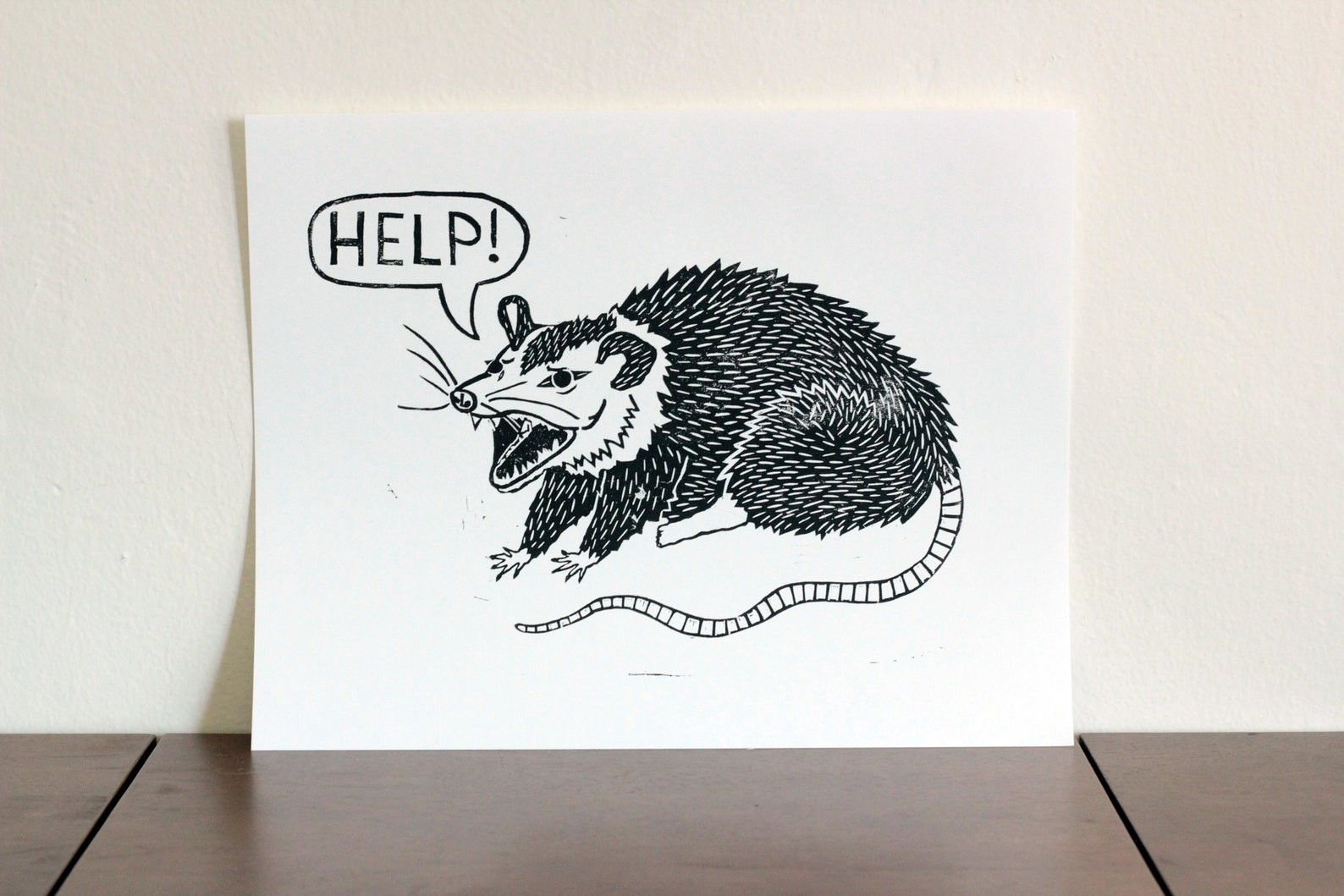 Panic Possum - Original, Hand Pressed Linocut Print - Etsy UK