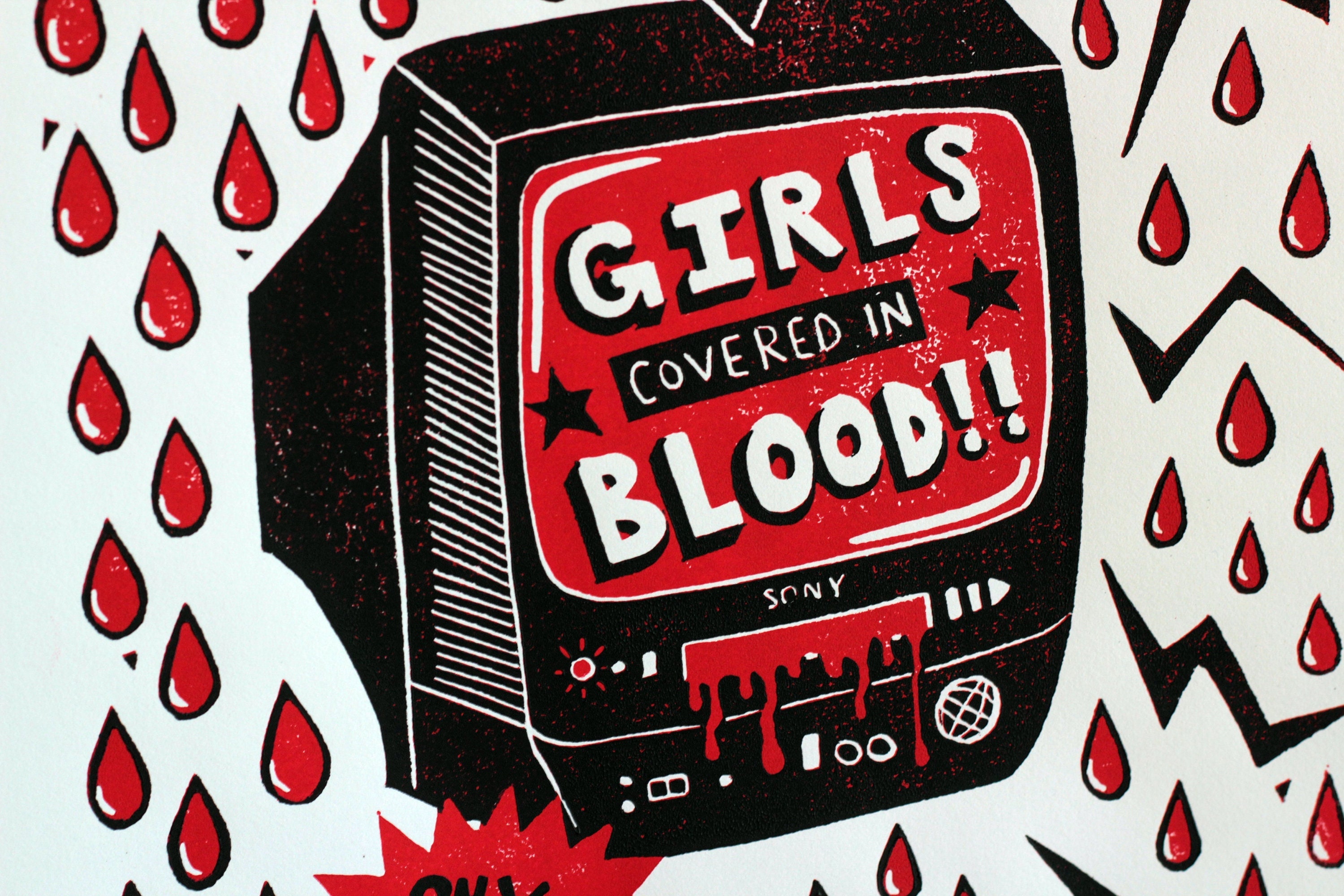Girl Blood TV - Original, Hand Pressed Linocut Print - Etsy Canada
