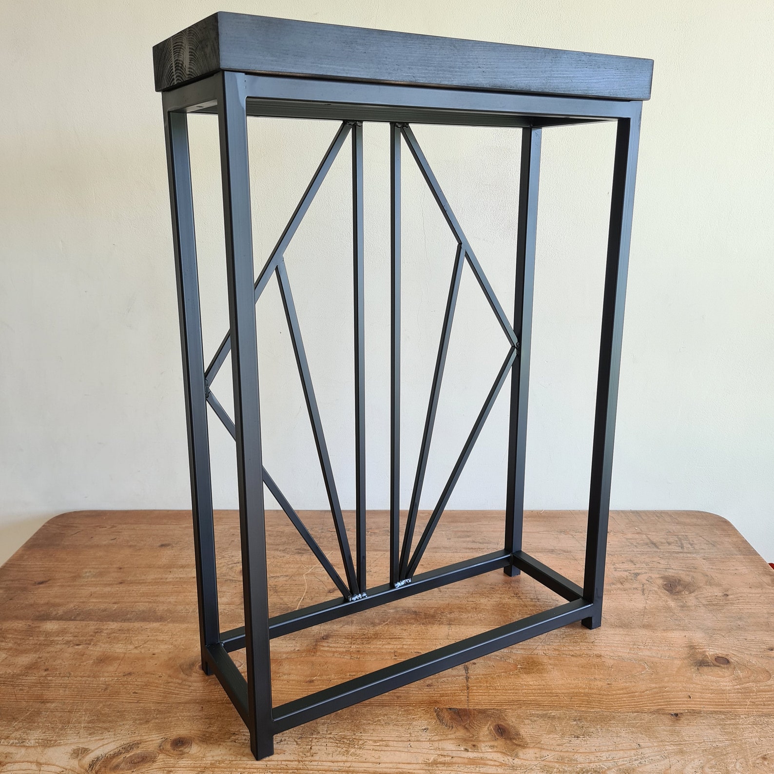 Black Art Deco Side Table | Steel Frame, Wood Top - Etsy UK
