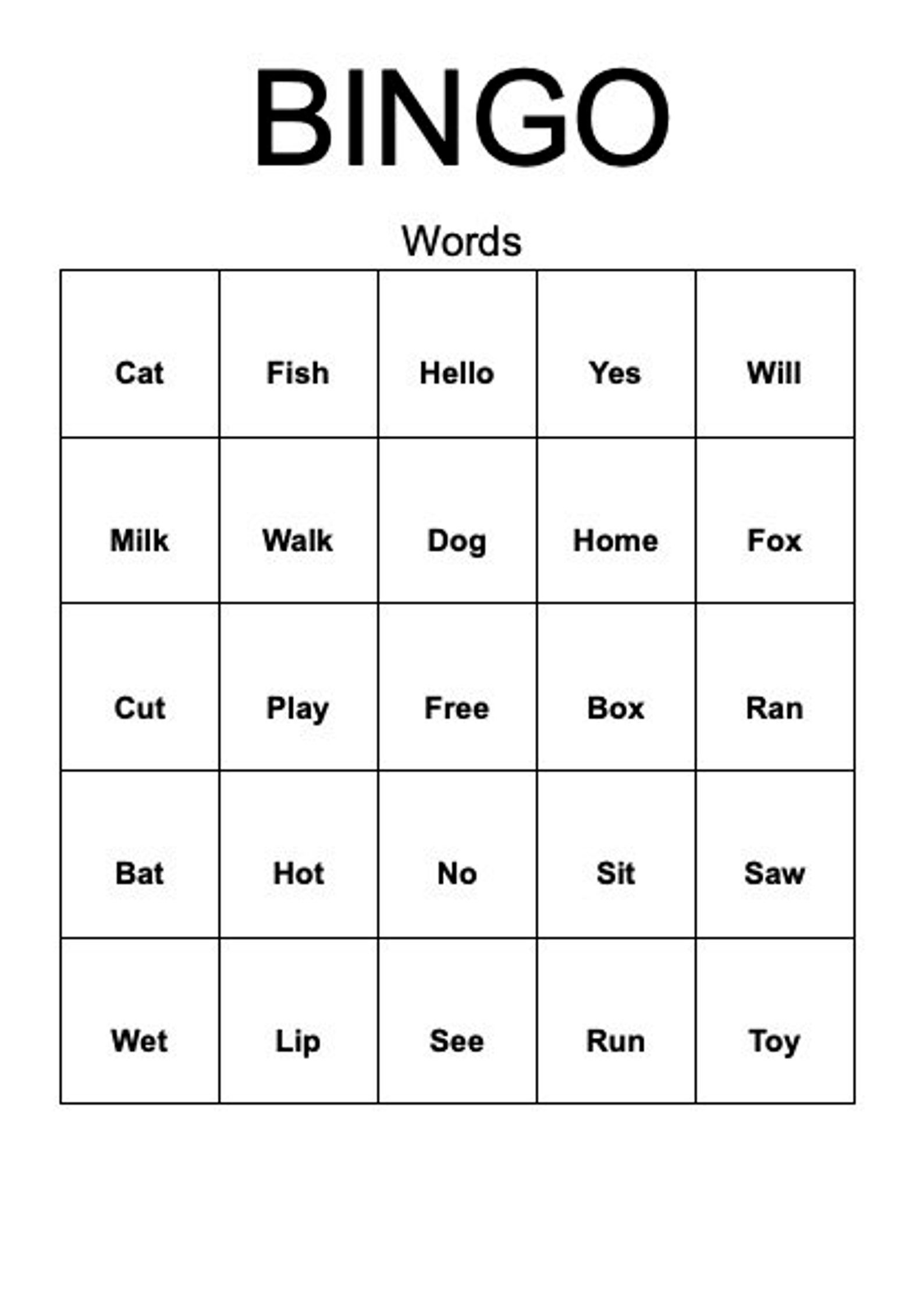 Bingo Words - Etsy