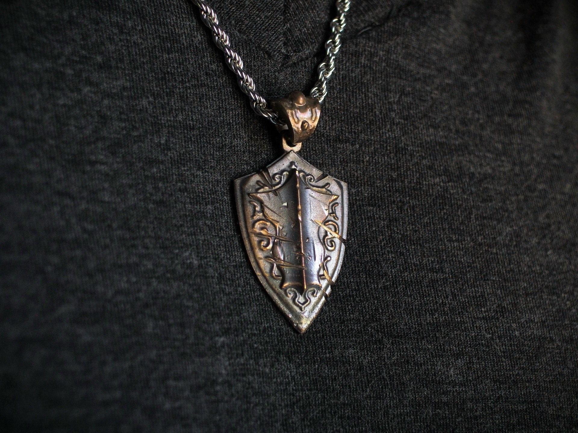 Monothic Battlescar Paladin Shield Necklace Ornate Bronze - Etsy