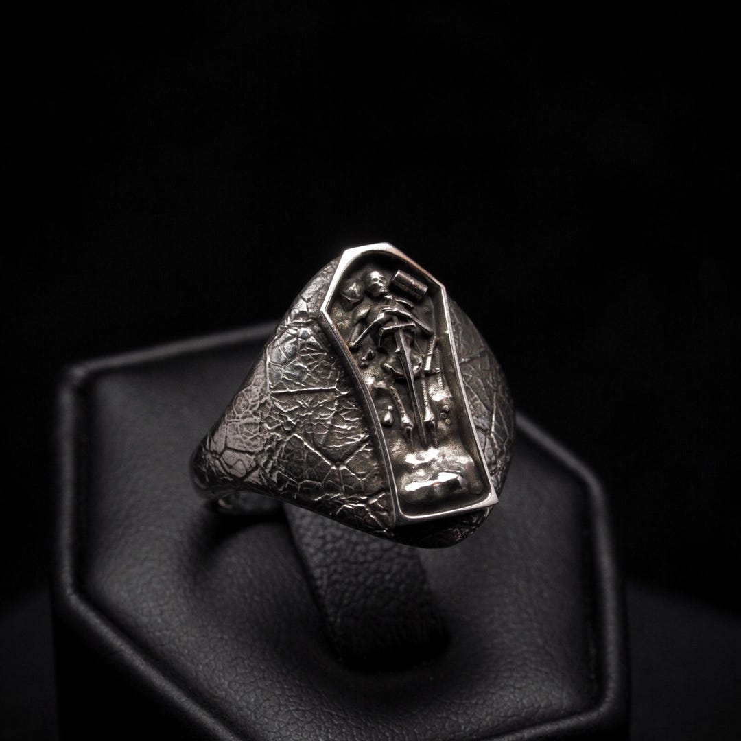 Draugr Champion Sterling Silver Skeleton Casket Coffin Skull Ring - Etsy