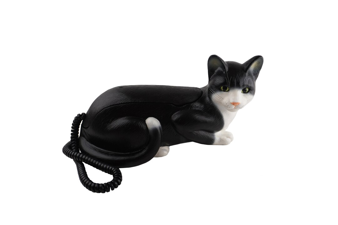 Vintage 1980s Cat Phone Black and White Tuxedo Kitten 80s/90s Telephone ...