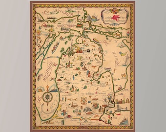Michigan Map 1888 Old Great Lakes State Atlas Poster - Etsy
