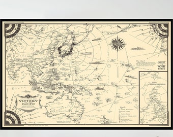 Old Pacific Ocean Map 1924 Vintage Nautical & Maritime Chart - Etsy