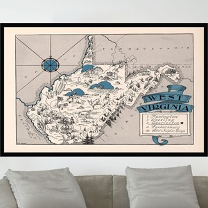 Old Map of West Virginia, Vintage Map Poster,vintage Pictorial Map ...