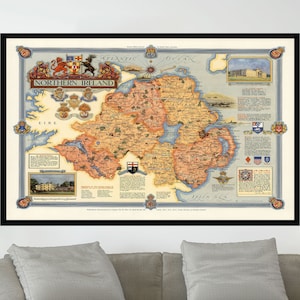 Old Map of Northern Ireland, Vintage Map Poster, Vintage Pictorial Map ...