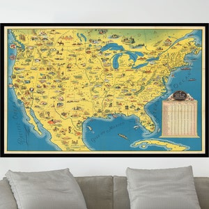 Old Map of America,28x35 Inç,vintage Map Poster,vintage Pictorial Map ...