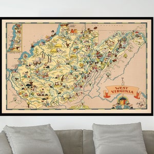 Old Map of West Virginia, Vintage Pictorial Map,vintage Map Poster ...