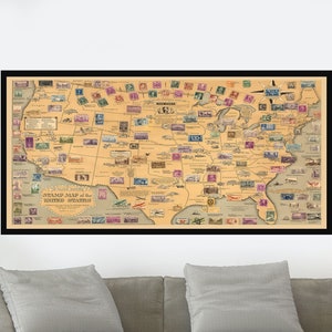 Stamp Map of the United States, Vintage Pictorial Map,vintage Map Art ...
