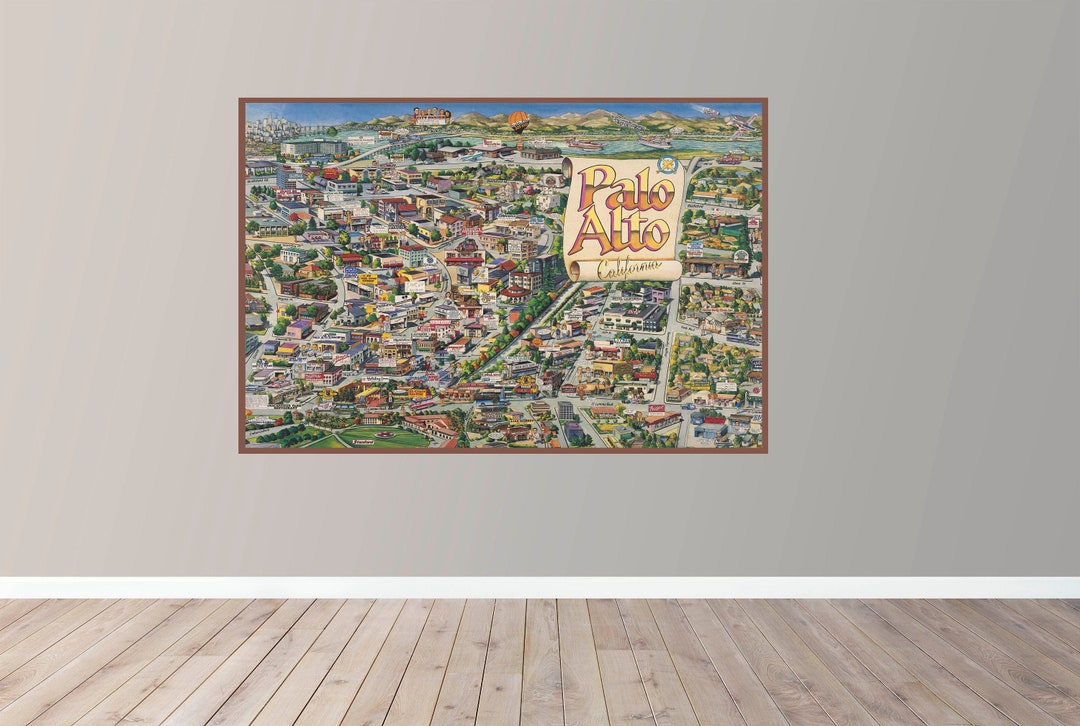 Vintage Palo Alto California Map Print, Pictorial Wall Decor - Etsy