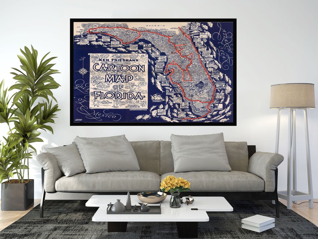Old Map of Florida, Vintage Map Poster, Vintage Pictorial Map Poster ...