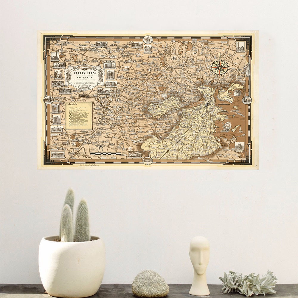 Old Map of Boston, Map of Massachusetts, Vintage Map Poster, Vintage ...