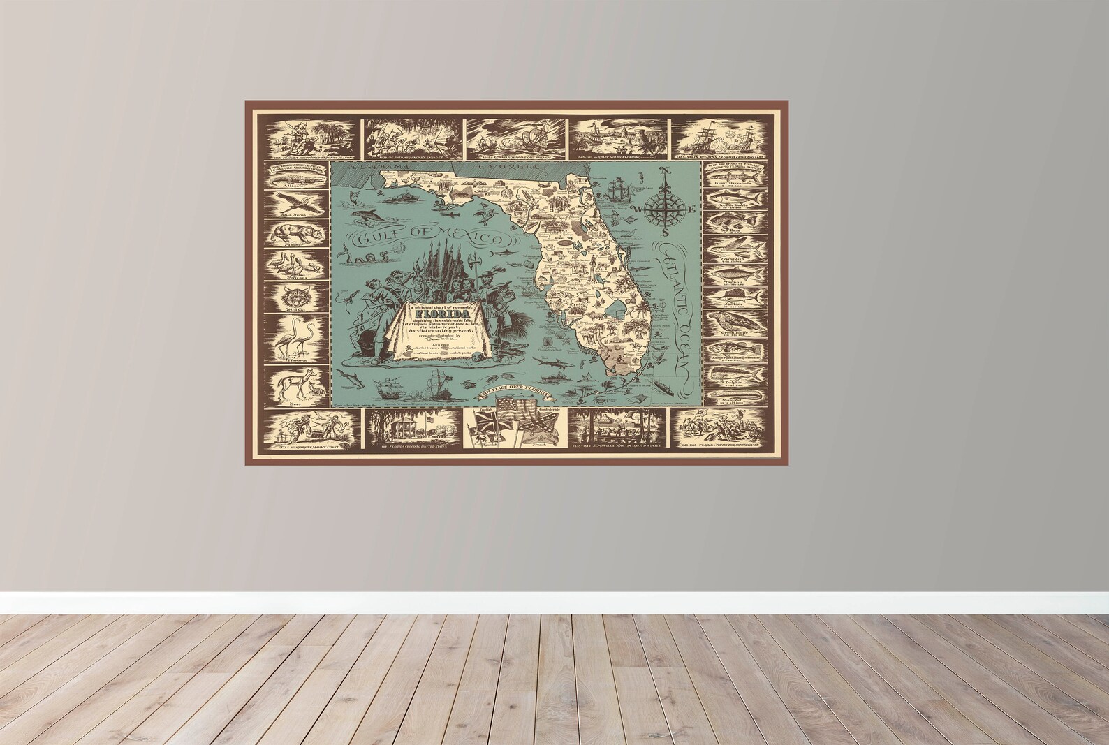 Old Map of Florida Vintage Map Poster Vintage Pictorial Map | Etsy