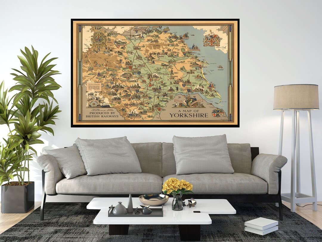 Vintage Yorkshire Map Poster, Pictorial Wall Art - Etsy
