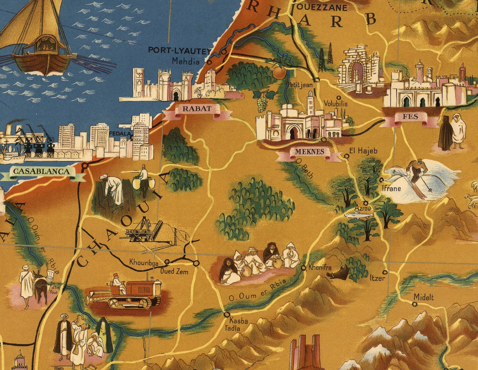 Vintage Pictorial Map of Morocco, Museum Quality Art Print - Etsy