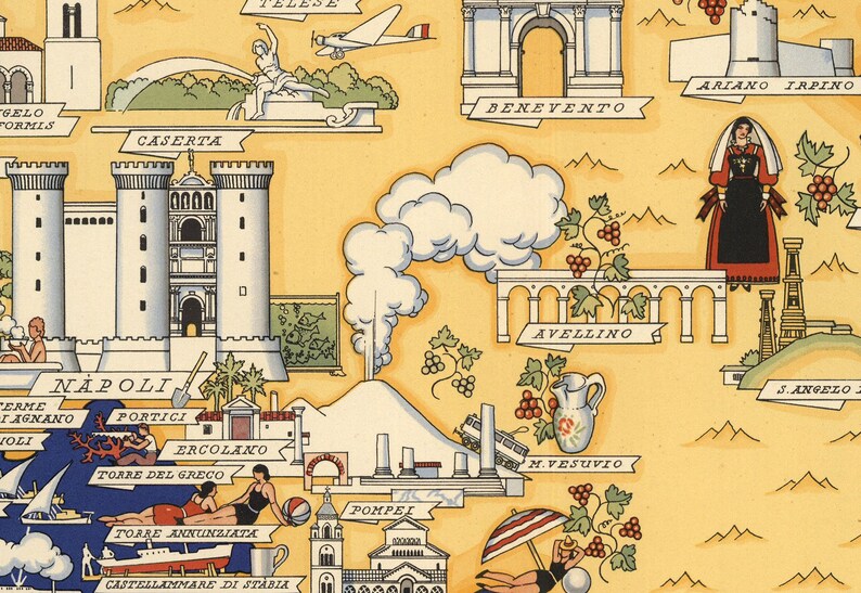 Old Map of Campania Vintage Map Poster Vintage Pictorial - Etsy