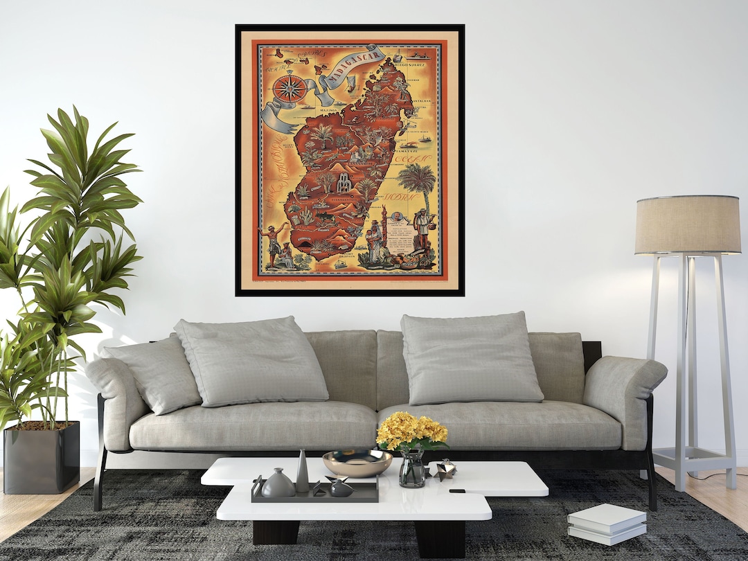 Old Map of Madagascar, Vintage Pictorial Map Poster, Vintage Map Art ...