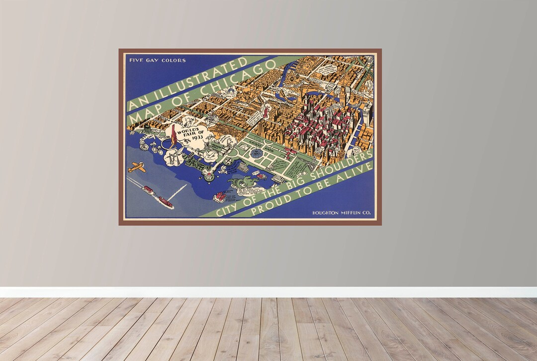 Old Map of Chicago, Vintage Pictorial Map, Vintage Map Poster,vintage ...