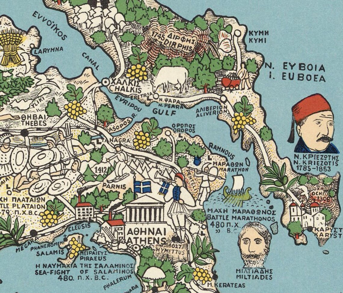 Old Map of Greece Vintage Map Poster Pictorial Map - Etsy