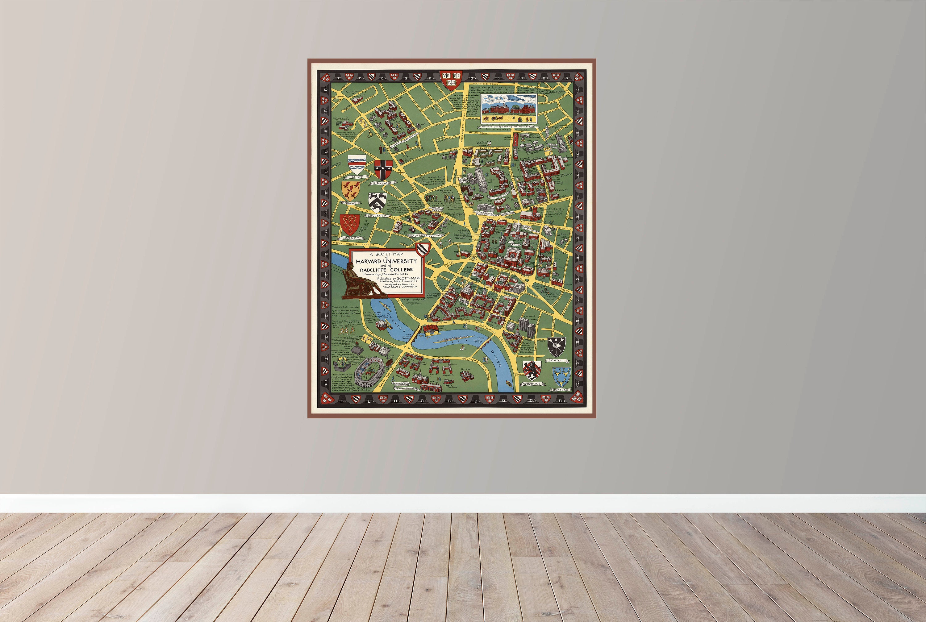 Old Map of Harvard University, Map of Cambridge, Vintage Map Poster ...
