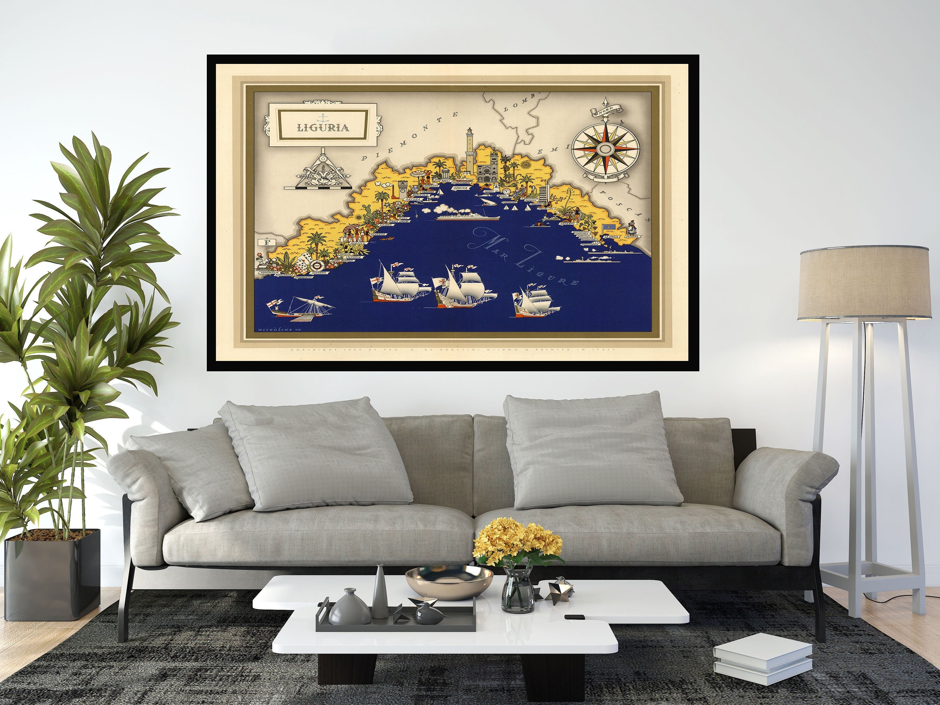 Old Map of Liguria Italy Vintage Map Postervintage - Etsy
