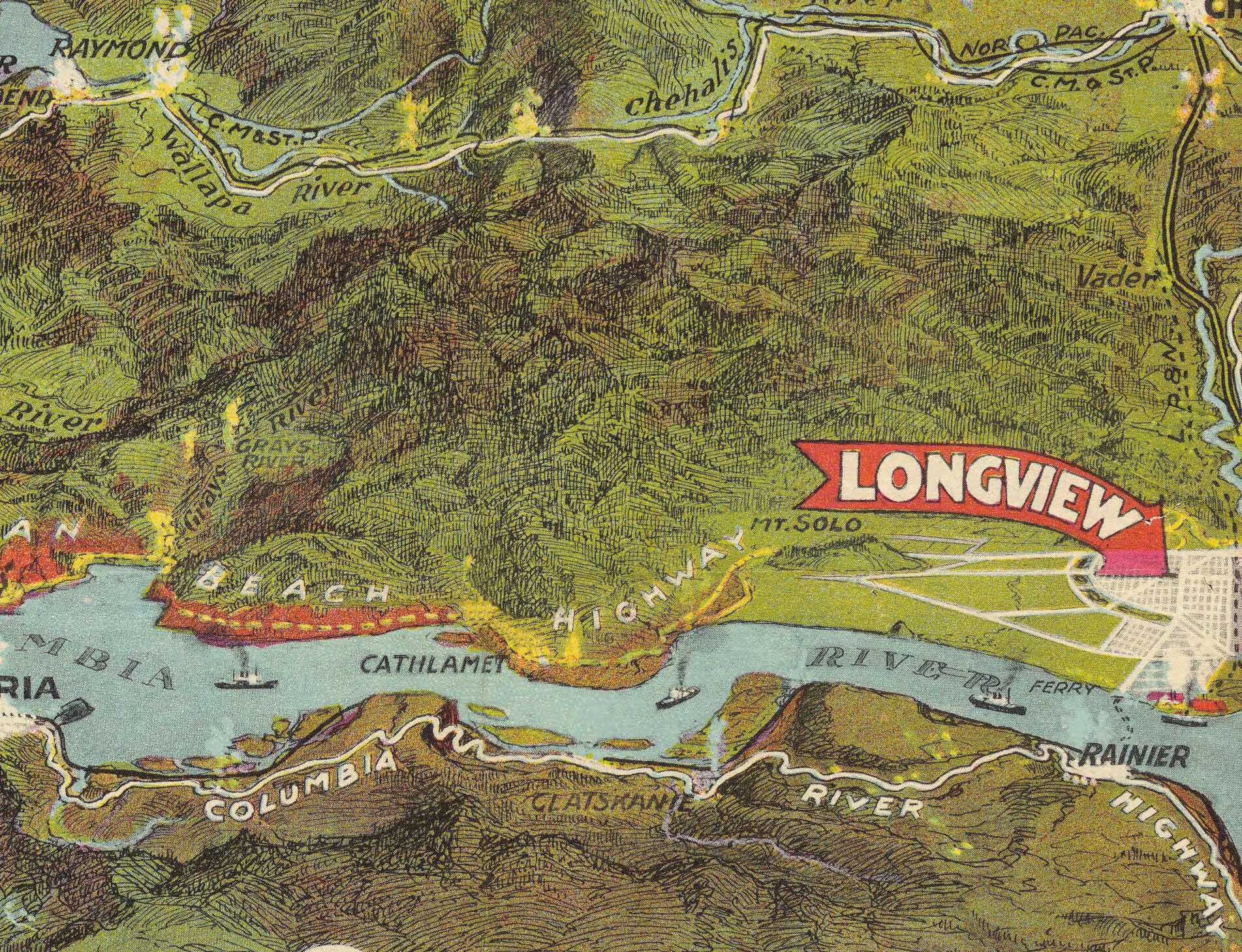 Old Map of Longview, Map of Washington, 28x40 Inç,vintage Pictorial Map ...