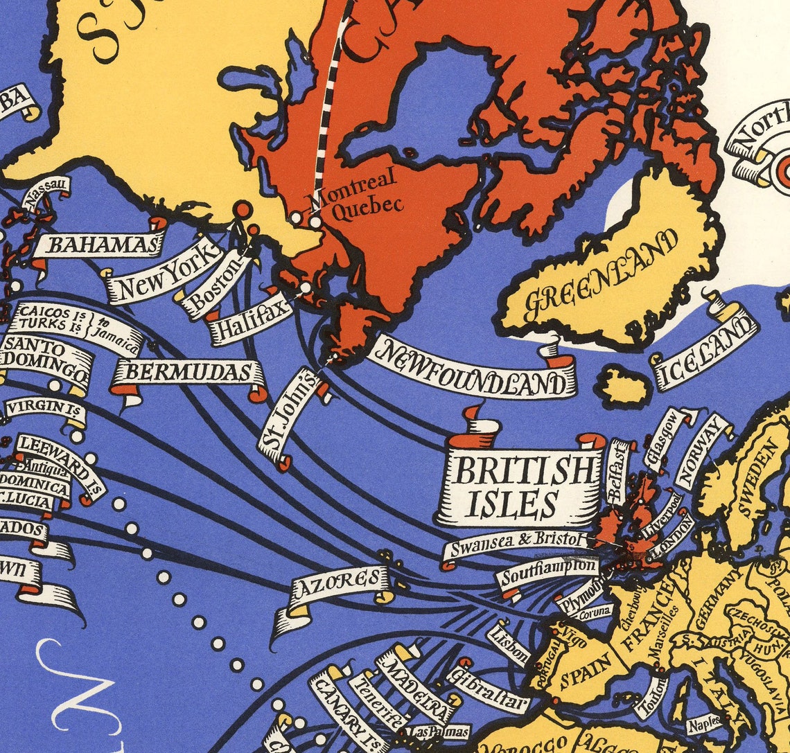 Old Map of Mail Steamship Routes Vintage Map Poster Vintage - Etsy