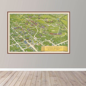 Vintage Denison University Map Print, Granville Ohio, Pictorial Wall ...