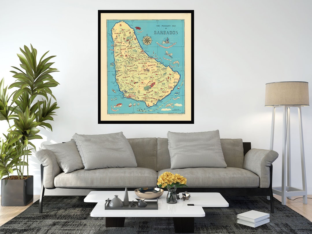 Old Map of Barbados, Vintage Map Poster, Vintage Pictorial Map Poster ...