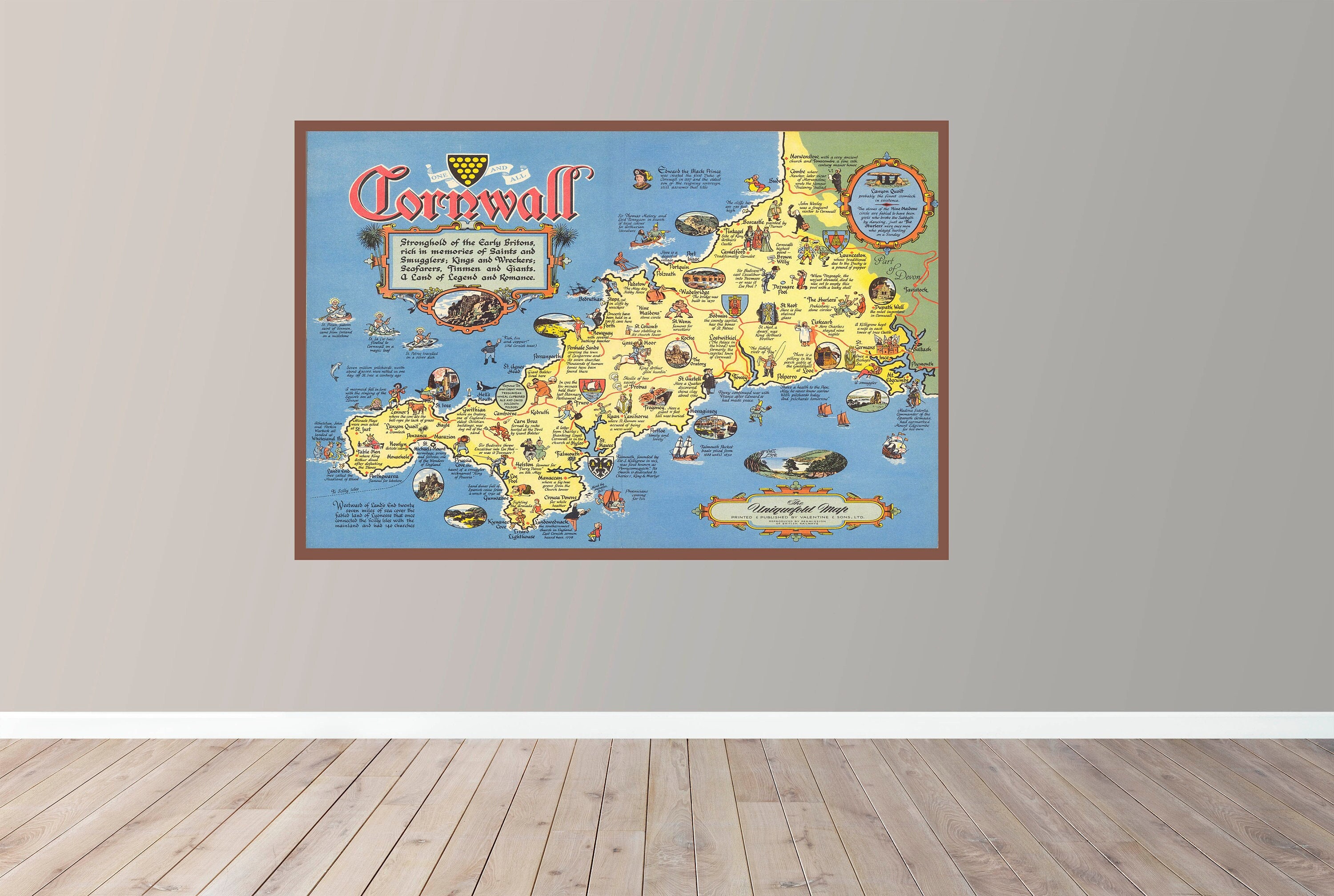 Vintage Cornwall Map Poster, Pictorial Art Print - Etsy Portugal