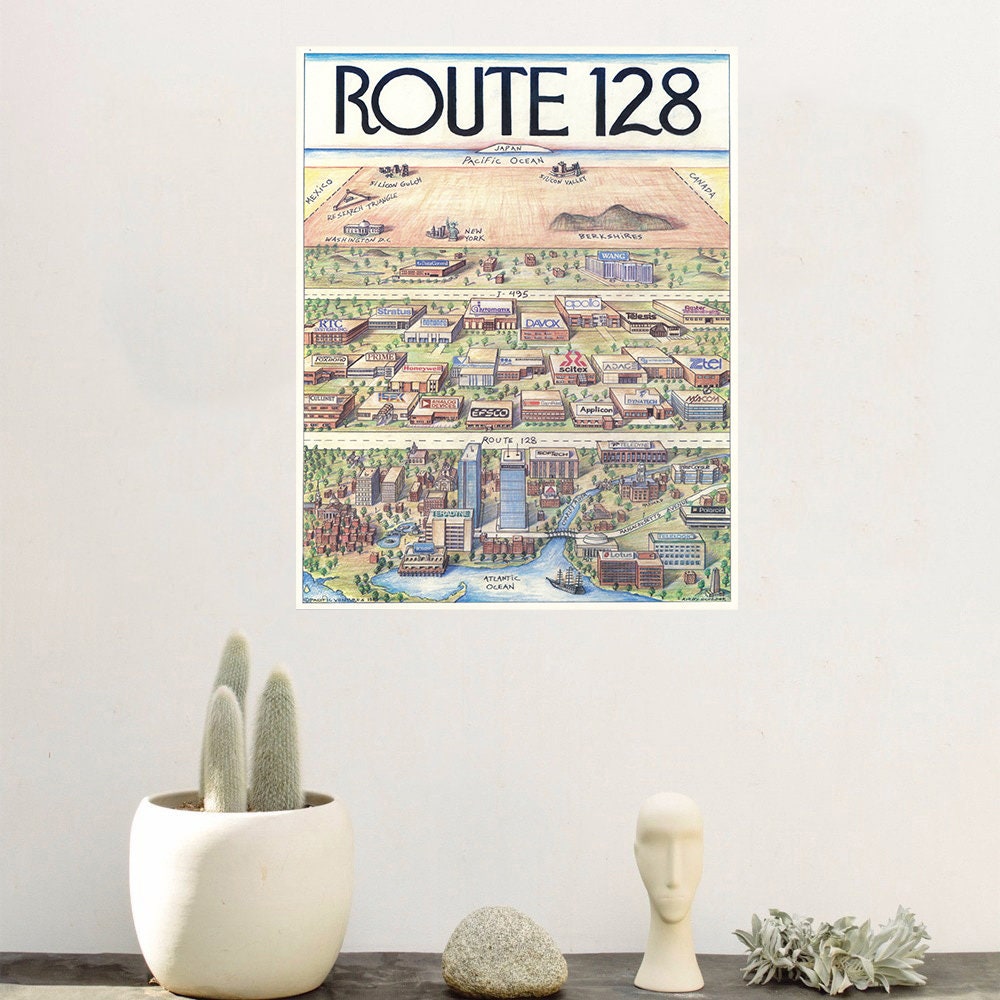 Old Map of Massachusetts 128 Vintage Map Poster Vintage | Etsy