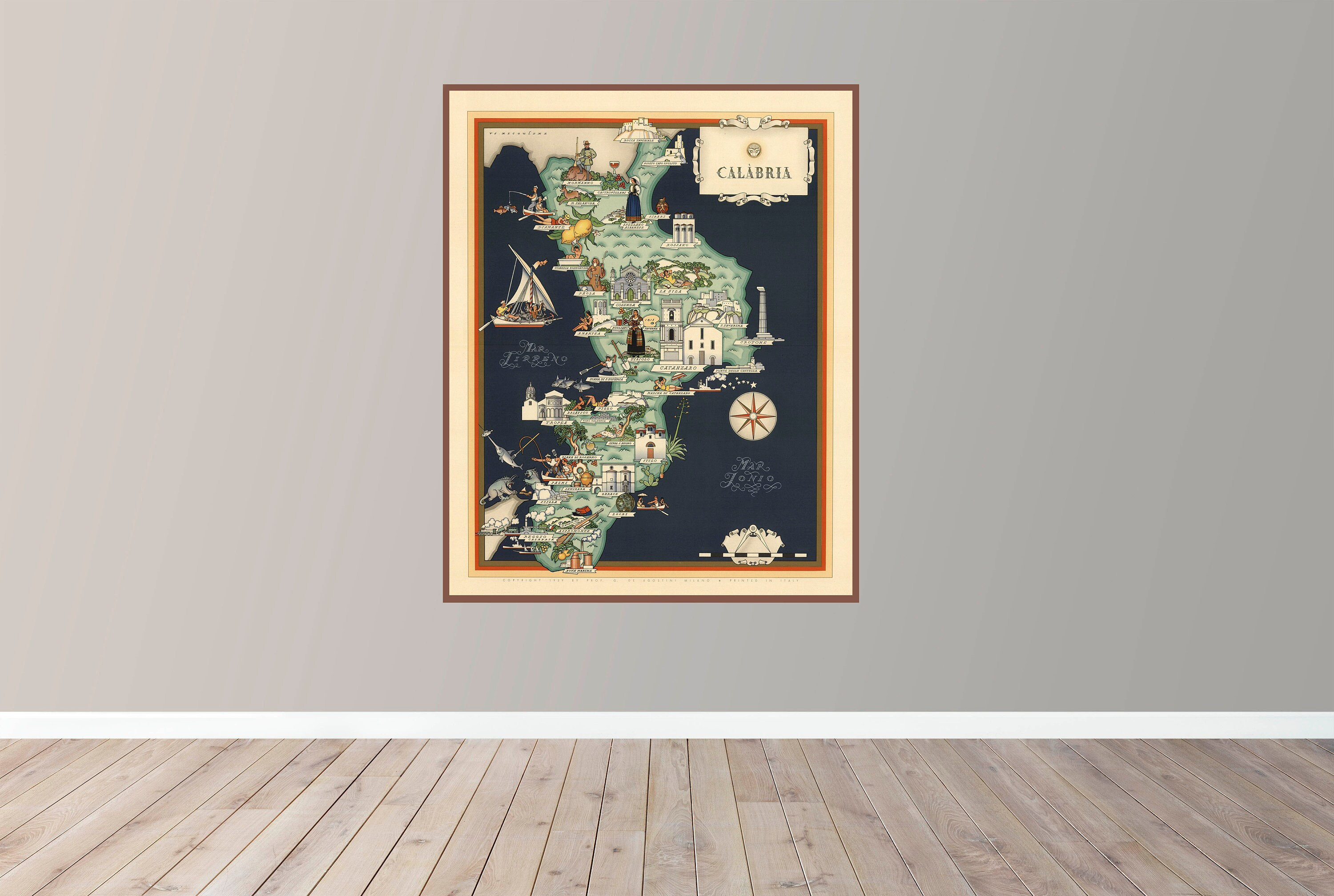 Vintage Pictorial Map of Calabria, Italy, Poster Print - Etsy