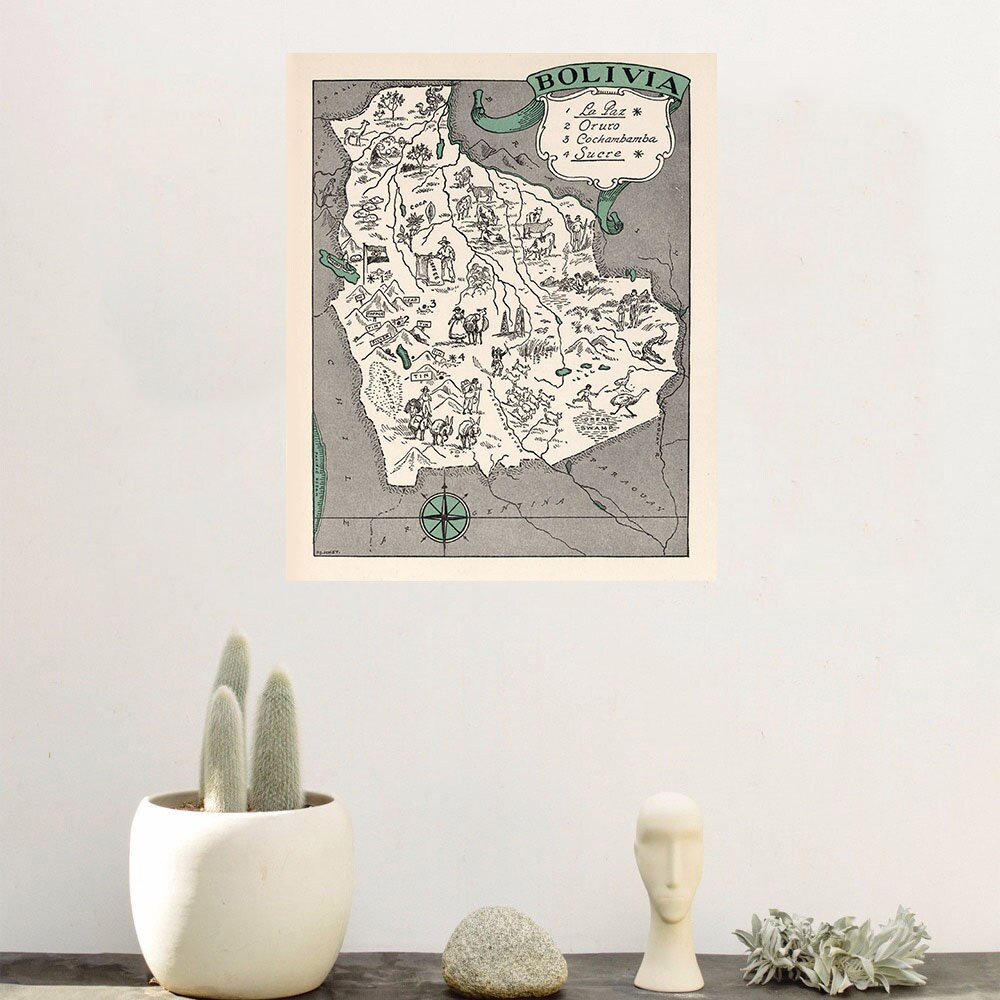 Old Map of Bolivia Vintage Map Poster Vintage Pictorial - Etsy