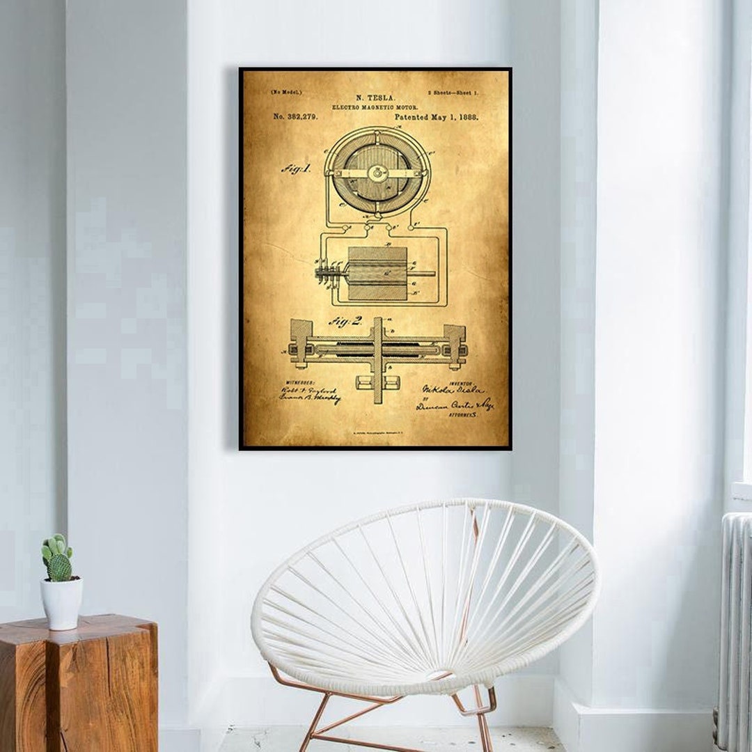Electro Magnetic Motor Patent Print, Framed Art Print, Vintage Poster ...