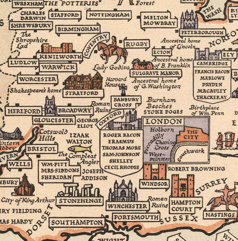 Old Map of England Vintage Pictorial Mapvintage Map - Etsy