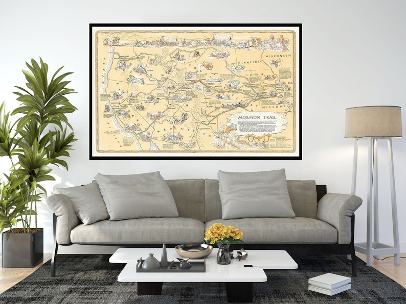 Old Map of Mormon Trail Vintage Pictorial Map Postervintage | Etsy