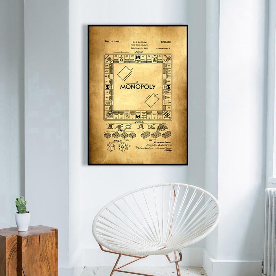 Monopoly Patent Print, Board Game Poster, Framed Art Print, Vintage ...