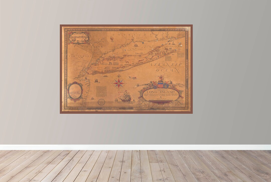 Old Map of Long Island, Vintage Map Poster, Vintage Pictorial Map ...
