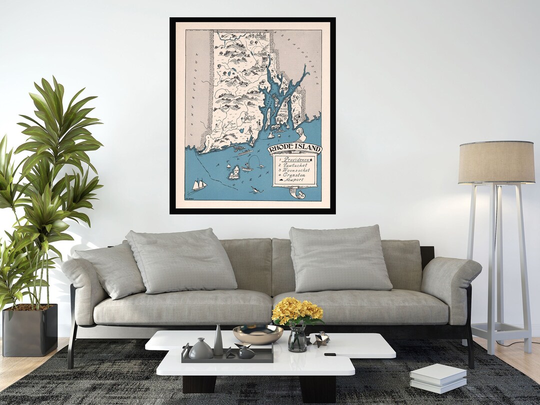Old Map of Rhode Island, Vintage Map Poster,vintage Pictorial Map ...