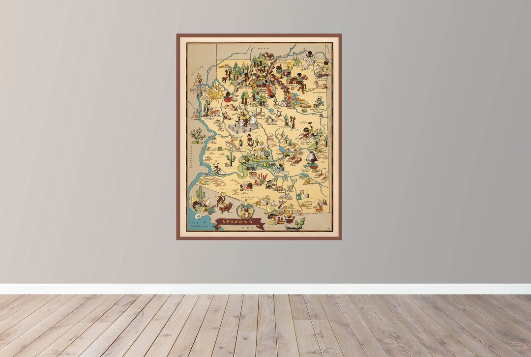 Vintage Arizona Map Print, Pictorial Wall Decor - Etsy