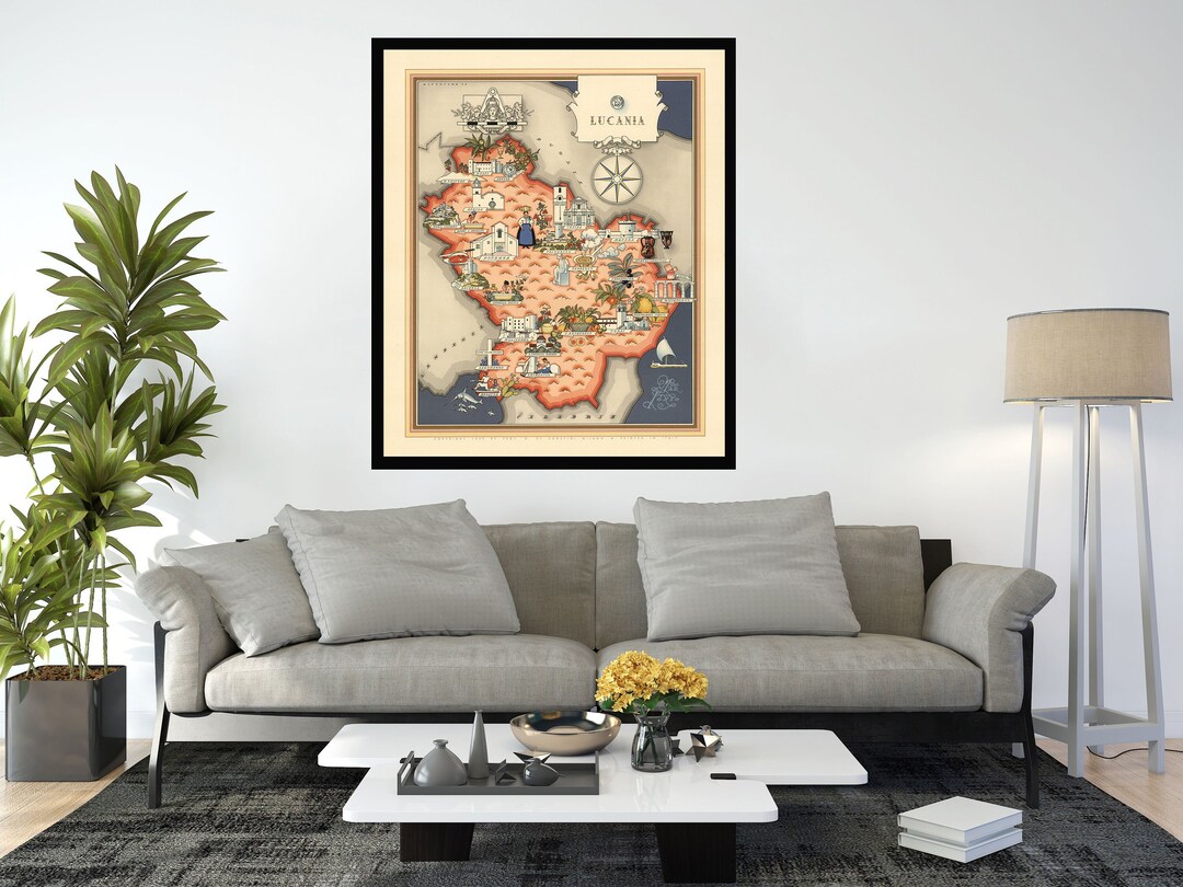 Old Map of Lucania,italy, Vintage Map Poster,vintage Pictorial Map ...