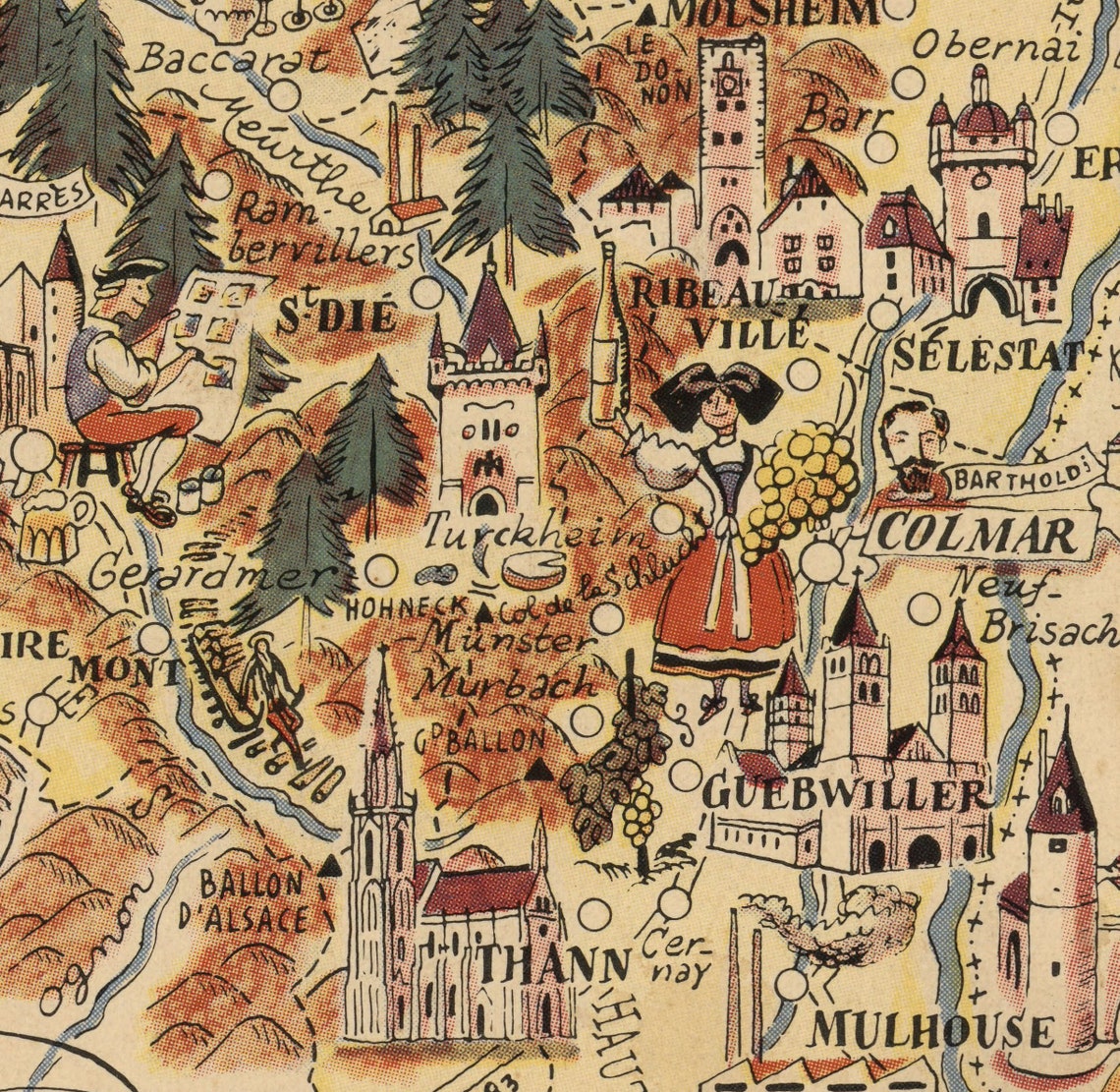 Alte Karte Von Elsass Karte Von Frankreich Vintage Karte Etsyde