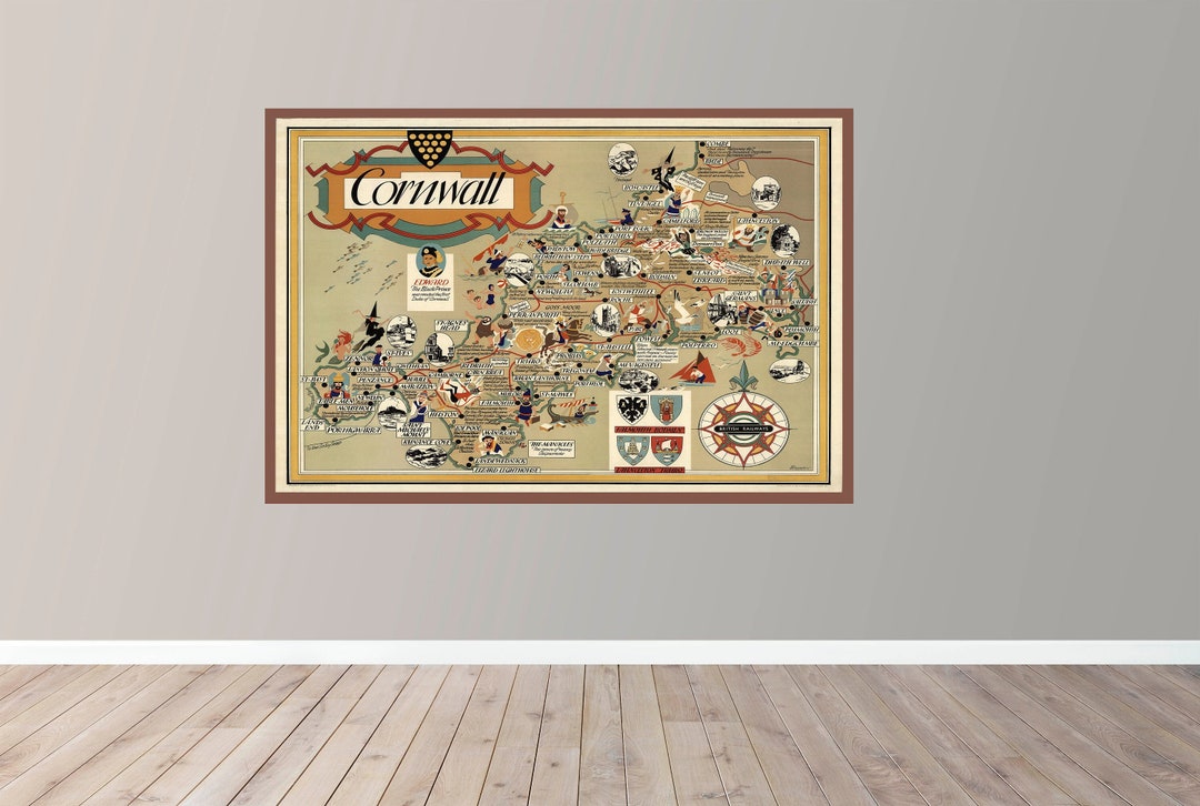 Old Map of Cornwall,vintage Map Poster,vintage Pictorial Map,vintage ...